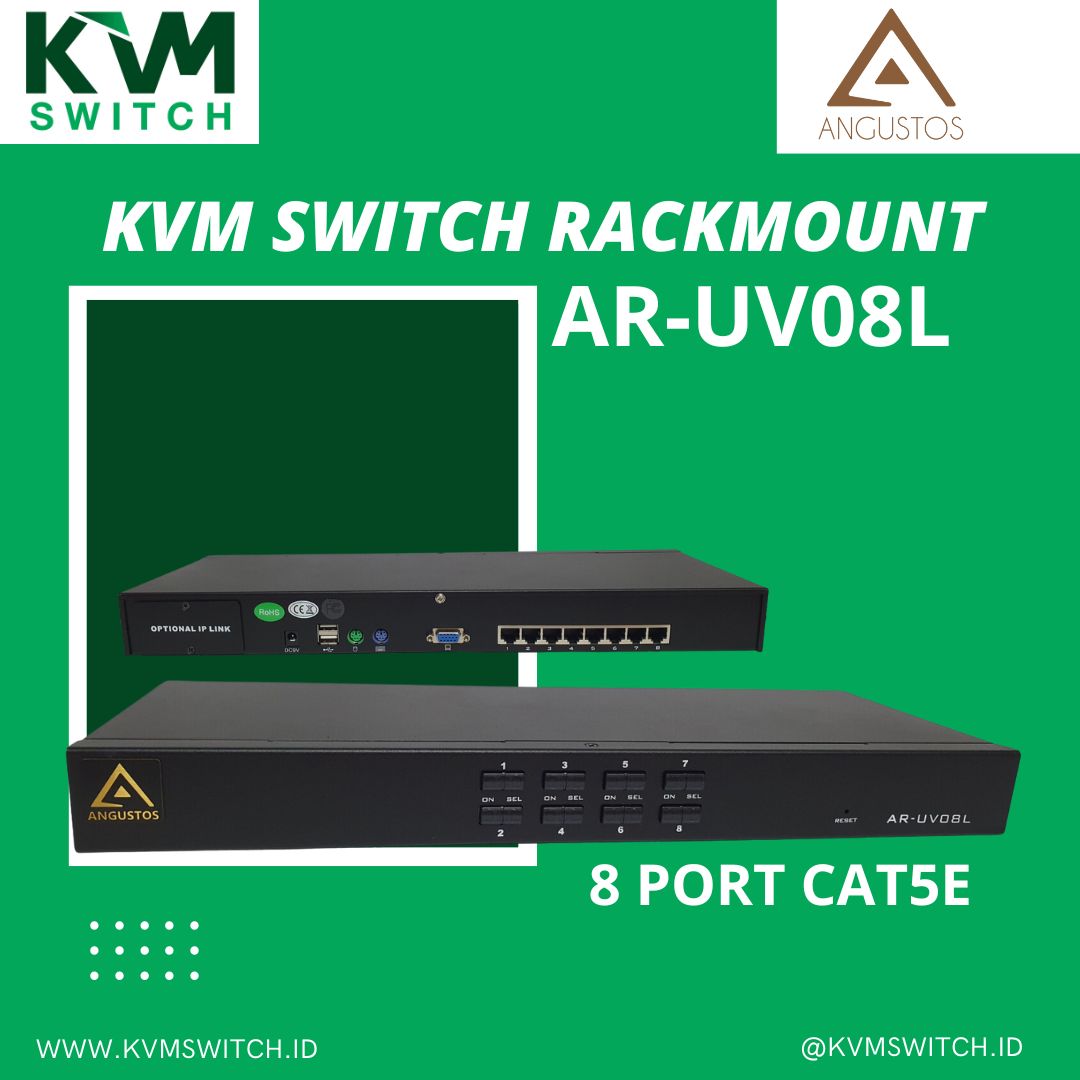 Angustos KVM Switch Rackmount AR-UV08L – Rackmount – 8 Port CAT5e - KVM Switch